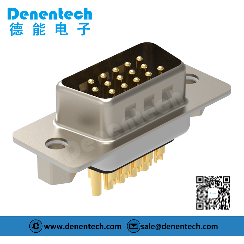 Denentech 镀金的HDB15公头三排焊接HDB15针带金属外壳VGA接头串口焊线式15PIN D-sub连接器