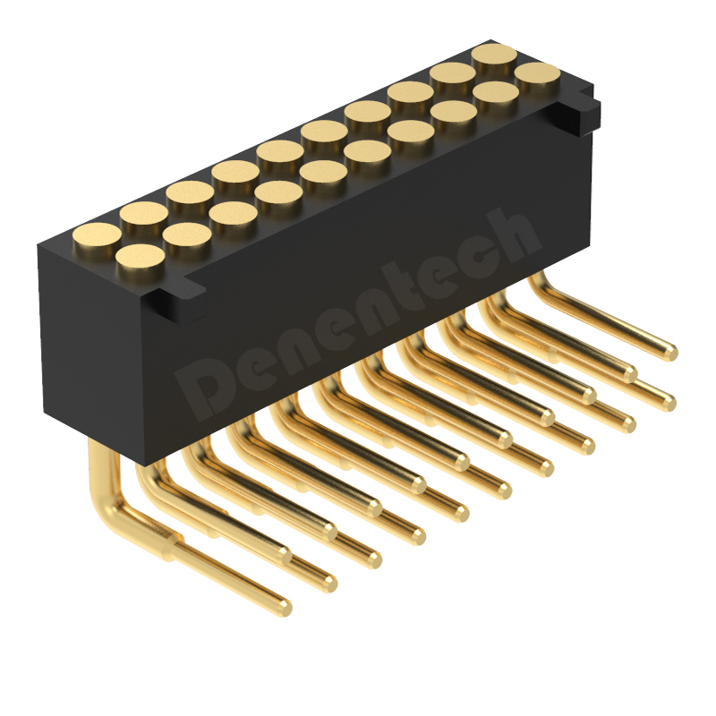 Denentech 工厂直销1.27MM弹簧针H4.0双排母座90度平面带柱pogo pin触点连接器 - 东莞市德能智恩电子科技有限公司