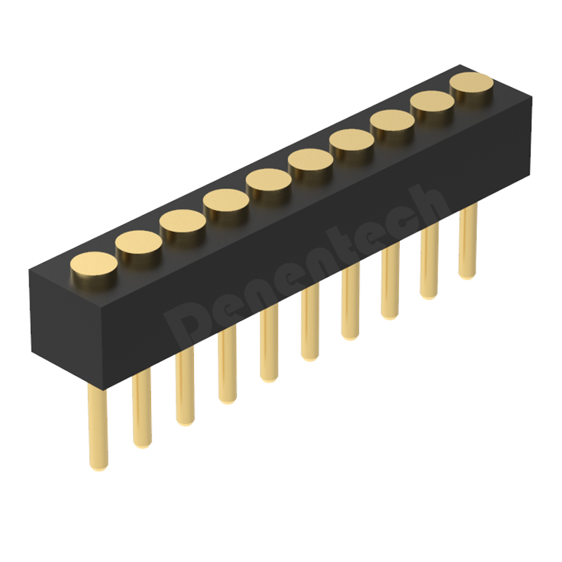 Denentech 工厂直供1.27mm弹簧针H2.0单排母座180度插针DIP平面 pogo pin 电池接触针 - 东莞市德能智恩电子科技有限公司