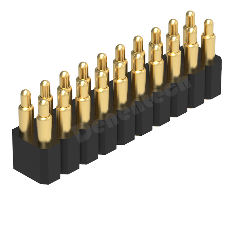 Denentech德能电子2.54MM弹簧针塑高H4.0双排公座180度SMT贴片弹簧针顶针探针弯针连接器 - 东莞市德能智恩电子科技有限公司