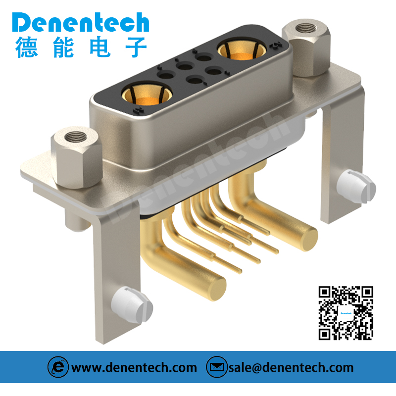 Denentech高质量的D-sub 7W2大电流母座90度插板带支架D-sub大电流连接器