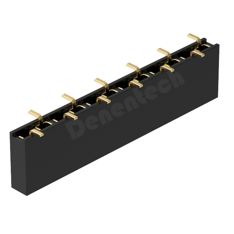 Denentech德能电子 热销2.54mm排母H7.1单排180度SMT错位贴片排母u型端子 铜镀金 排母连接器 - 东莞市德能智恩电子科技有限公司
